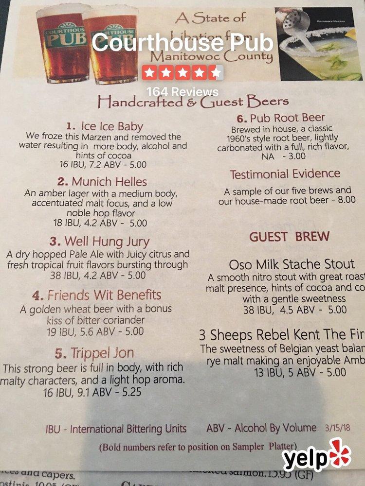 Menu at Courthouse Pub, Manitowoc