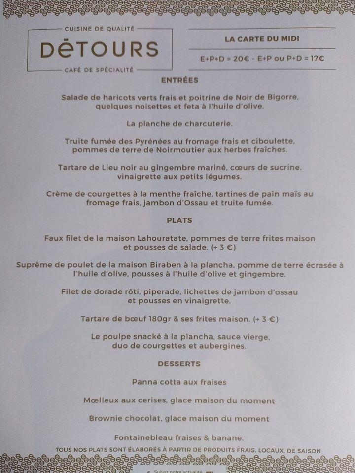 Carta del restaurante Détours, Pau