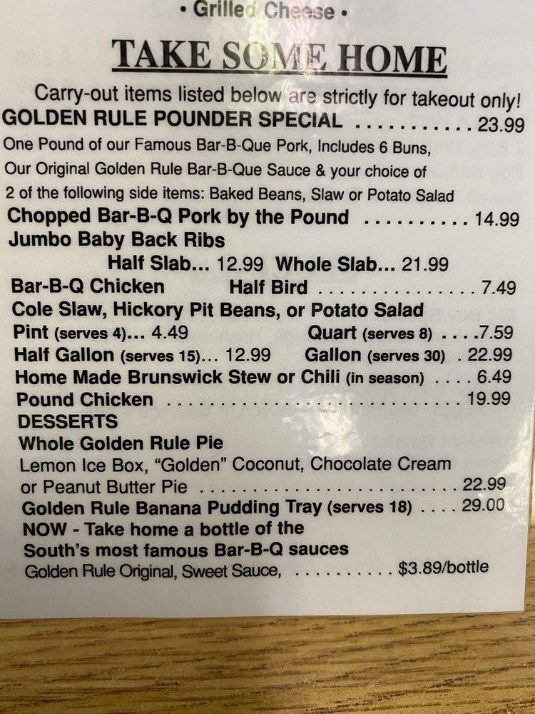Menu at Golden Rule BBQ & Grill, Trussville, 120 S Chalkville Rd