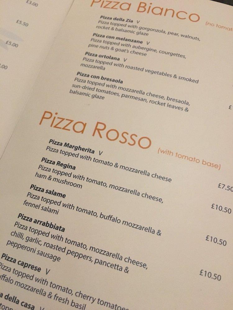 Menu at La Margherita restaurant, Cambridge