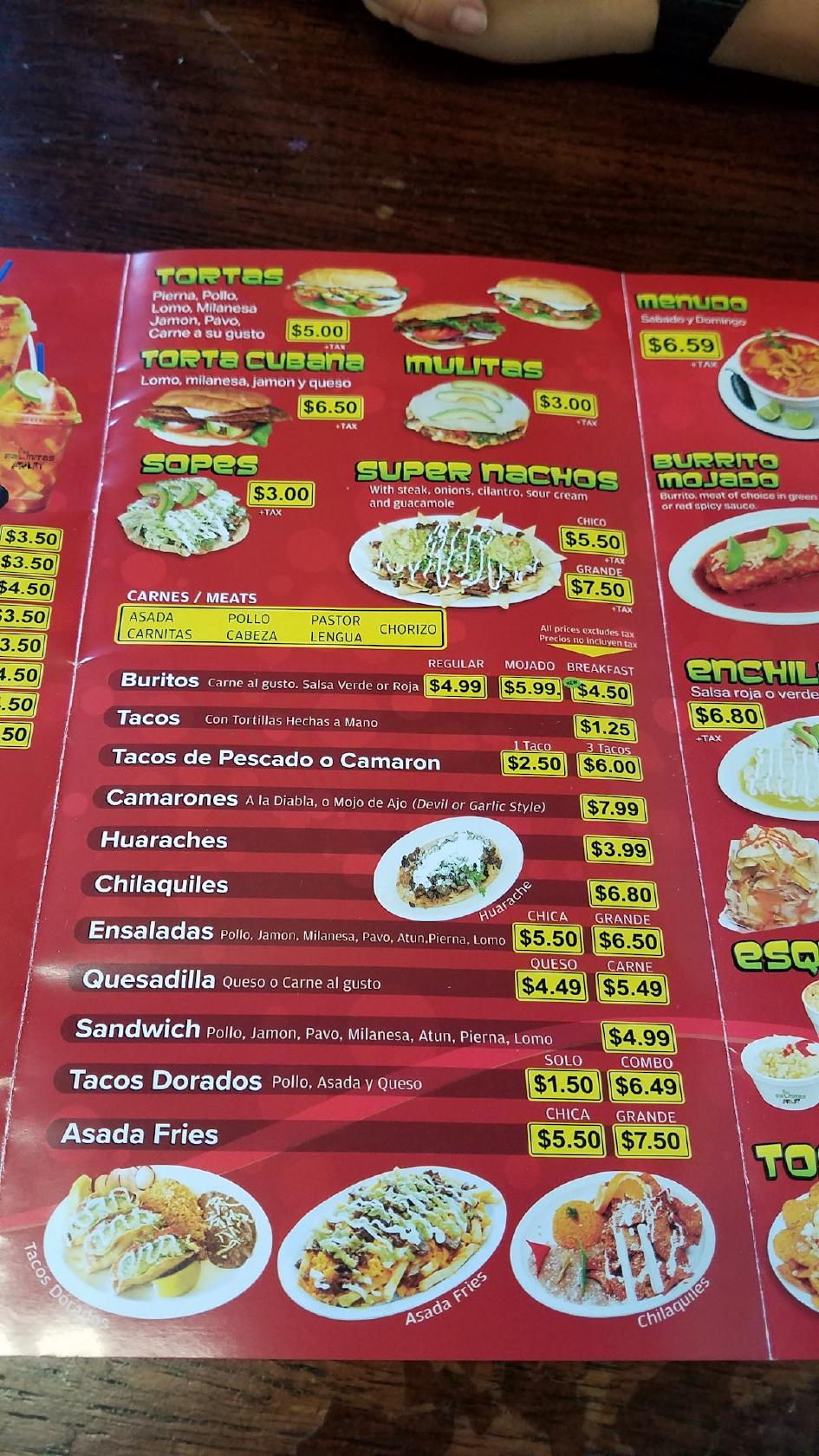 Menu at Las Palmitas Fruit pub & bar, Carson
