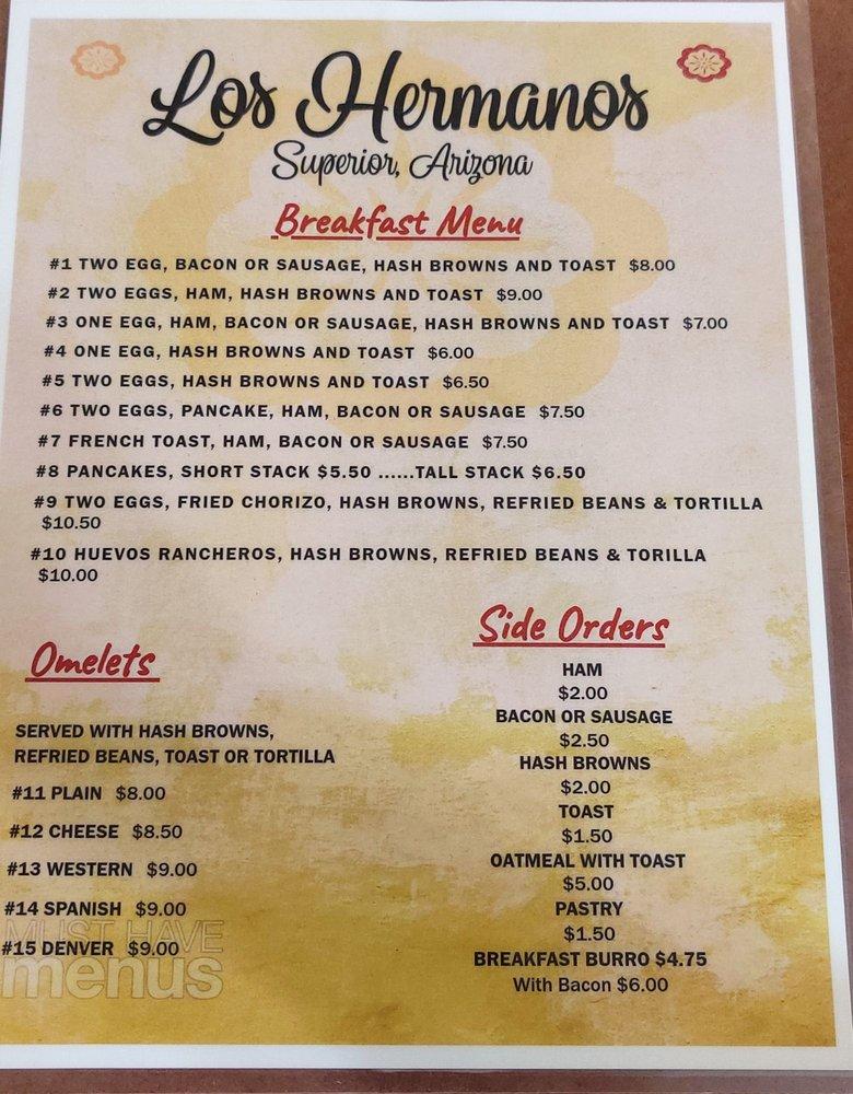 Menu at Los Hermanos Restaurant & Lounge, Superior, 835 US-60