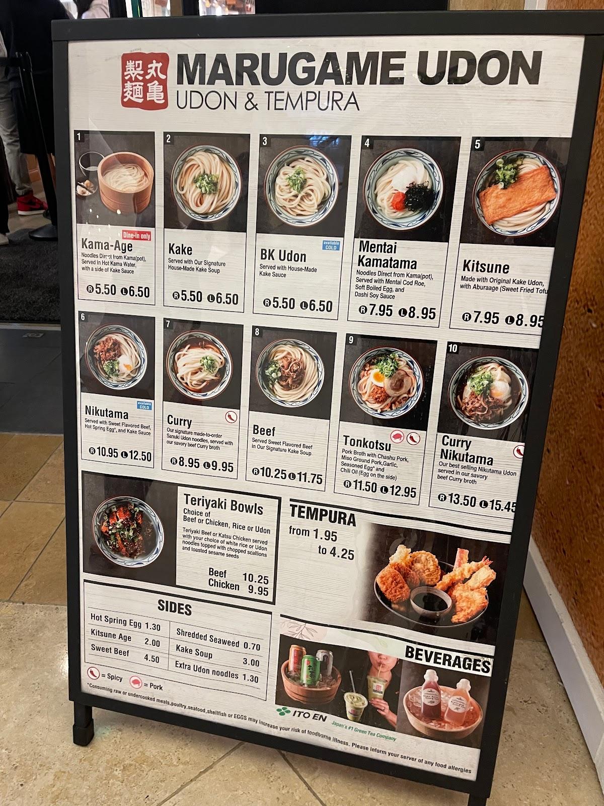Menu at Marugame Udon restaurant, Costa Mesa, Bristol St