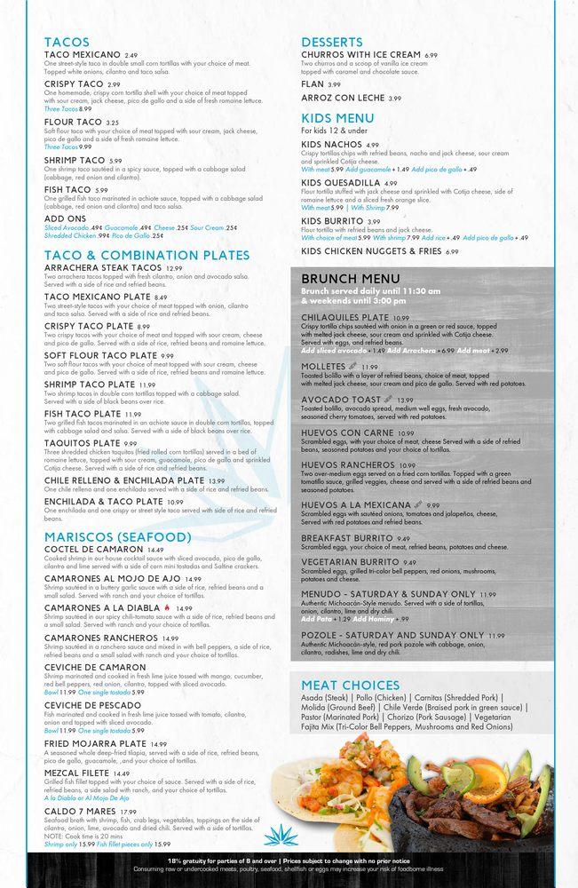 Menu at Mezcal Grill restaurant, Sacramento, Broadway STE C