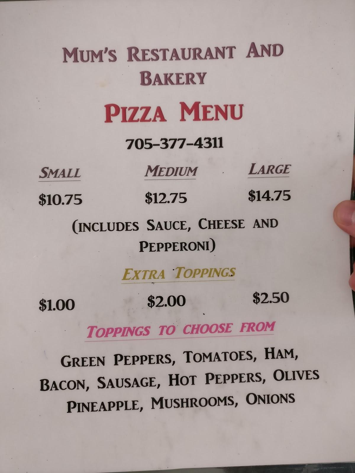 Menu at Mum's Restaurant & Bakery Inc, Mindemoya