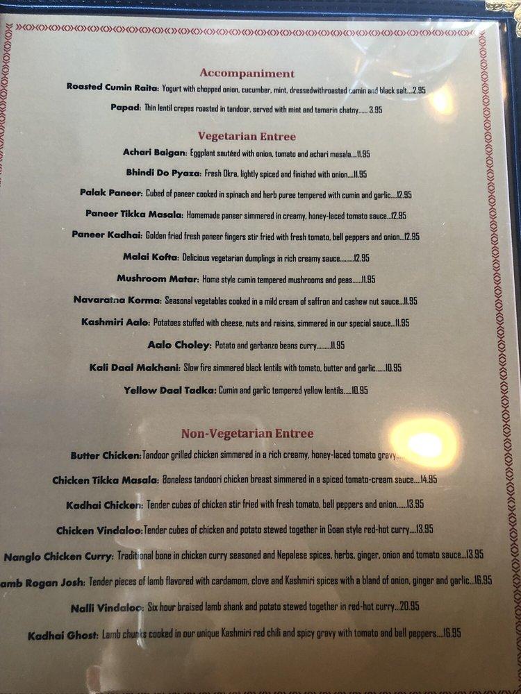 Menu at Nanglo Indian And Nepalese Restaurant, Euless