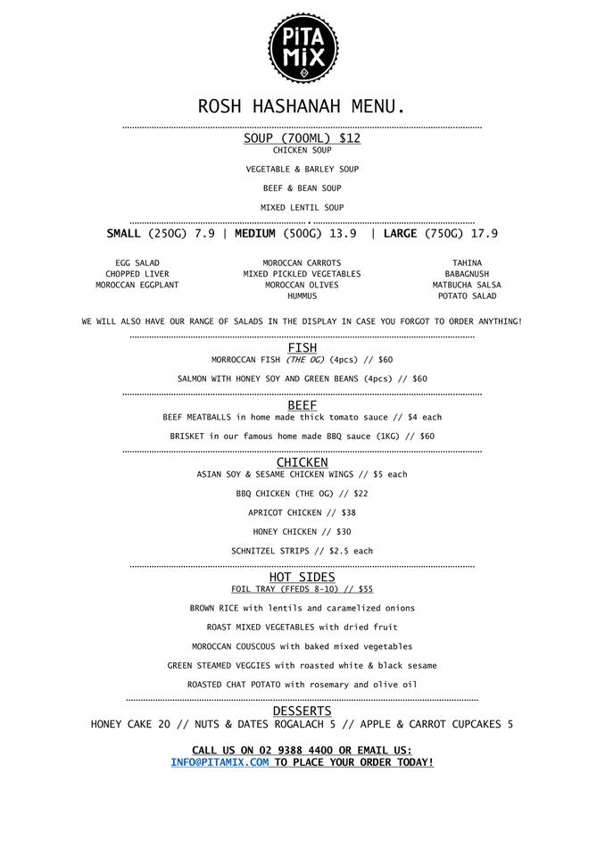 Menu at Pita Mix restaurant, Rose Bay