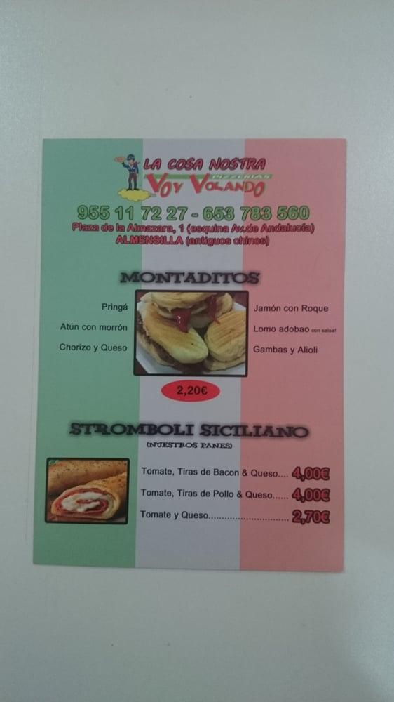 Carta de pizzería Voy Volando, Almensilla