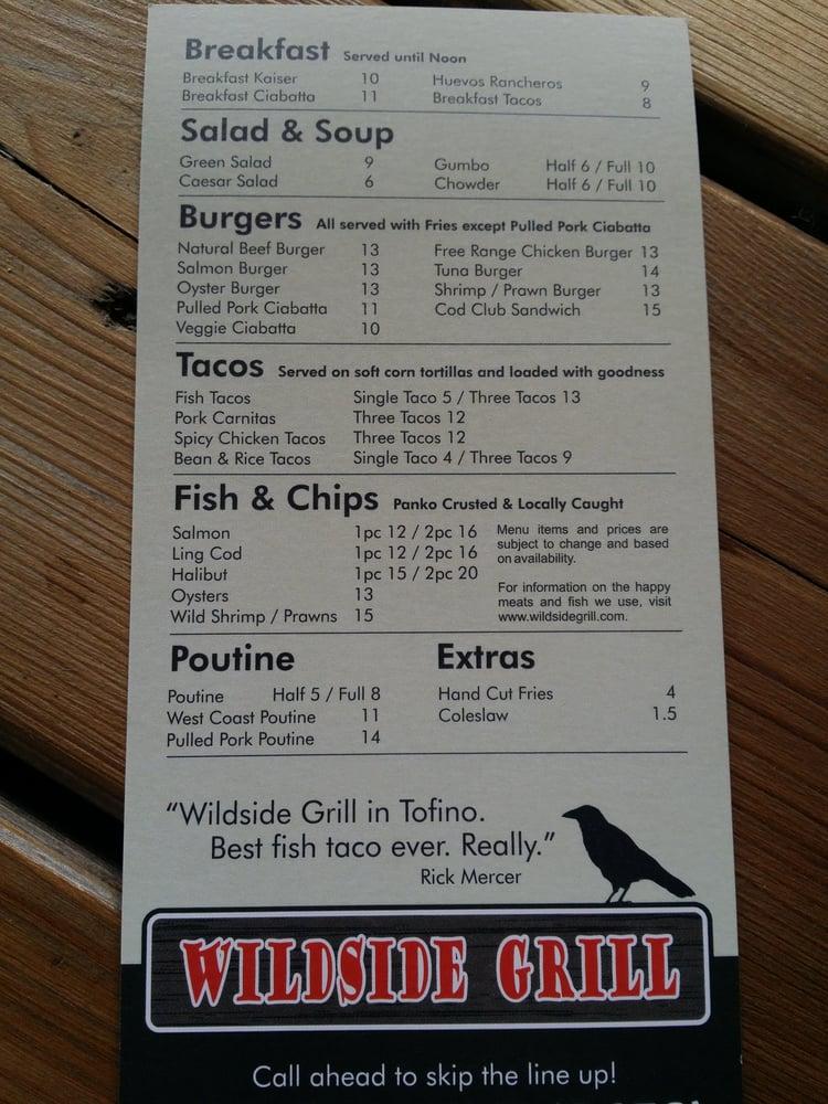 Menu at Wildside Grill fast food, Tofino