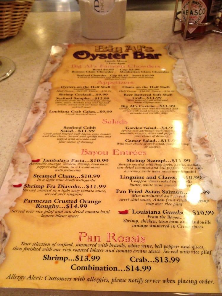 Menu at Big Al's Oyster Bar, Las Vegas, W Tropicana Ave