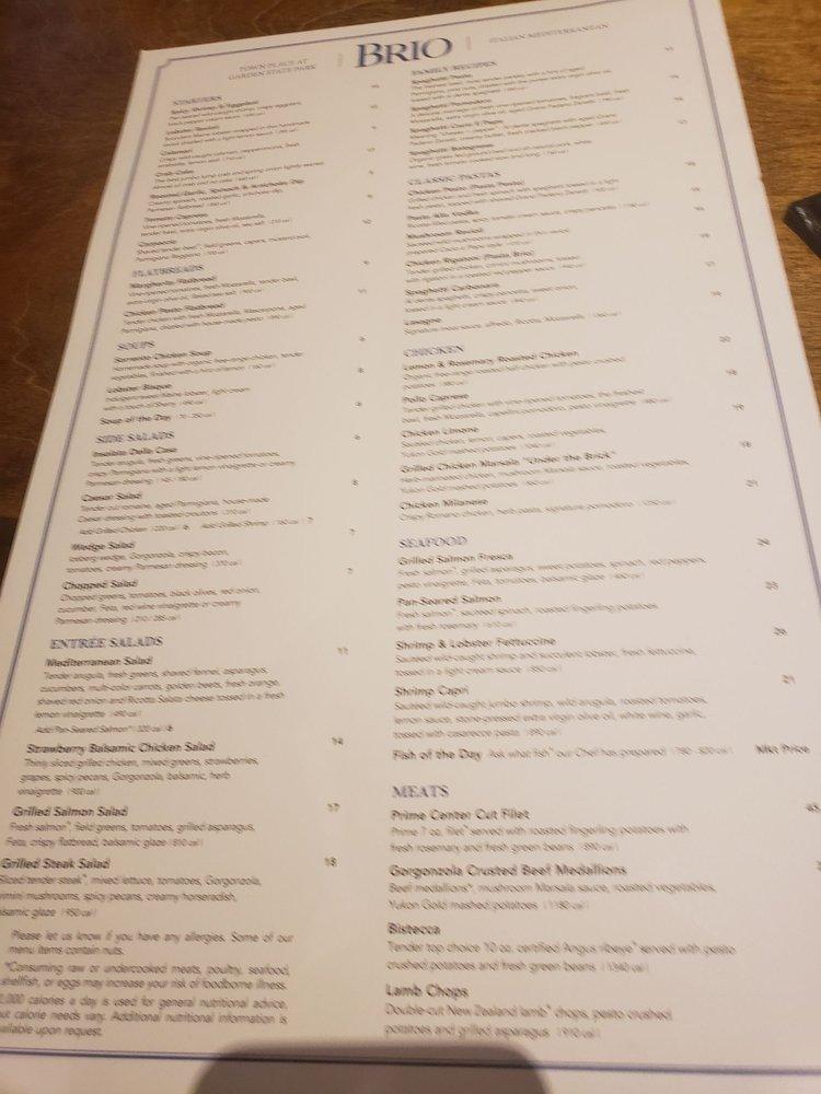 Menu at Brio Italian Grille pub & bar, Cherry Hill