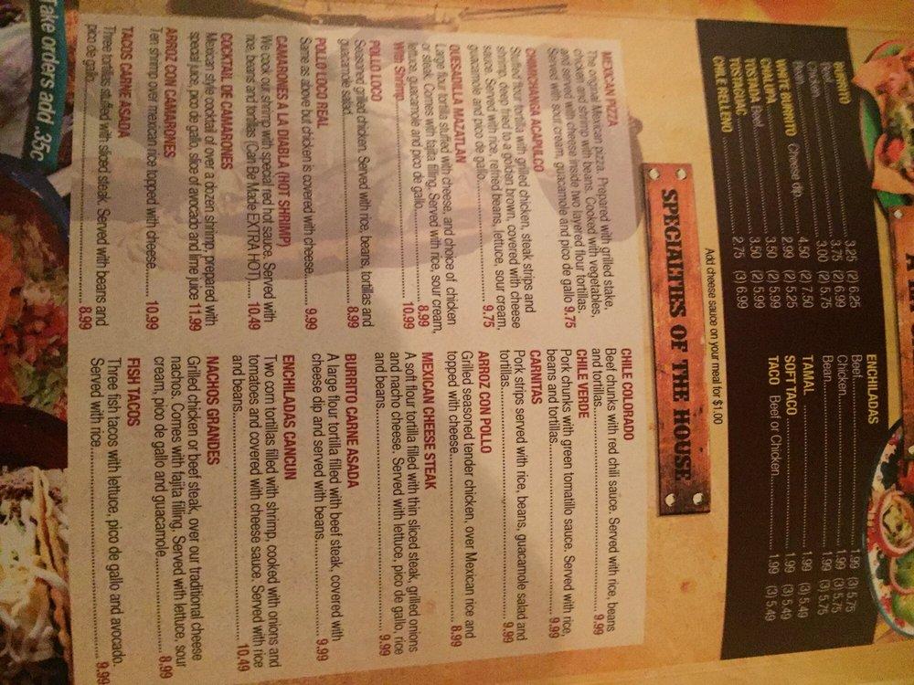 Menu at Burro Loco desserts, Anderson