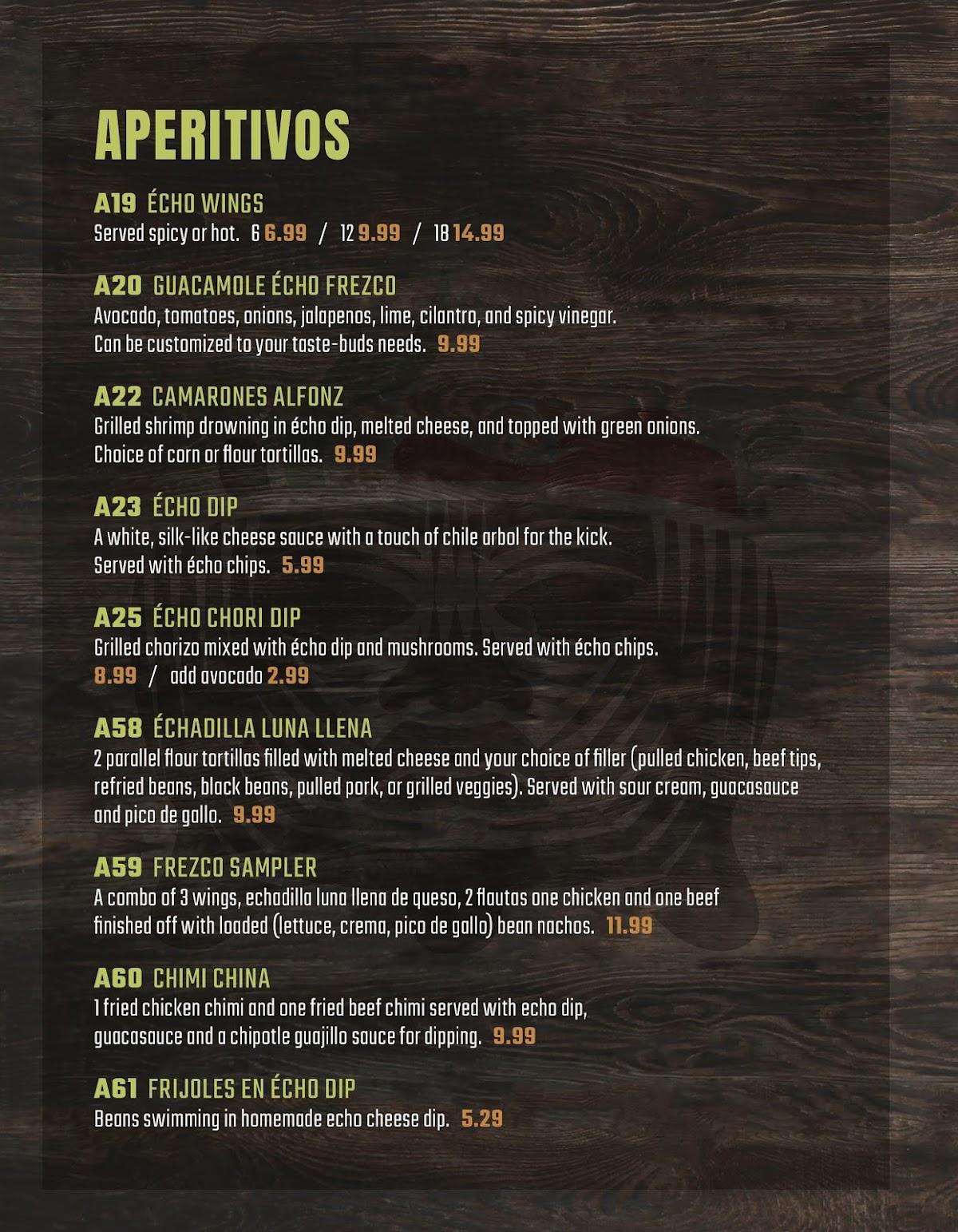 Menu at Echo Frezco restaurant, Forest Hill