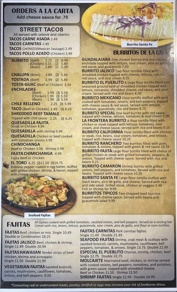Menu at El Pueblito restaurant, Bella Vista, Forest Hills Blvd