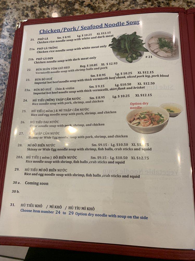 Menu at Pho Dan restaurant, Austin