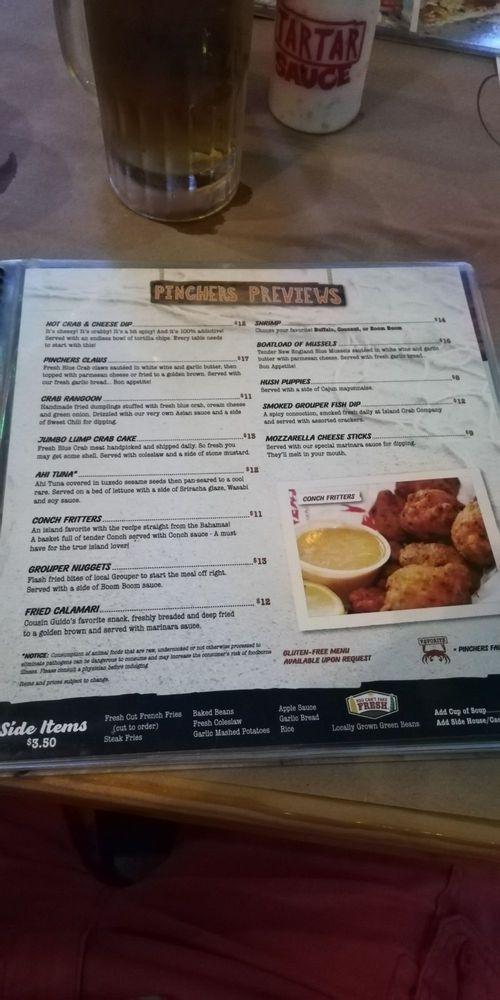 Menu at Pinchers desserts, Fort Myers Beach, San Carlos Blvd
