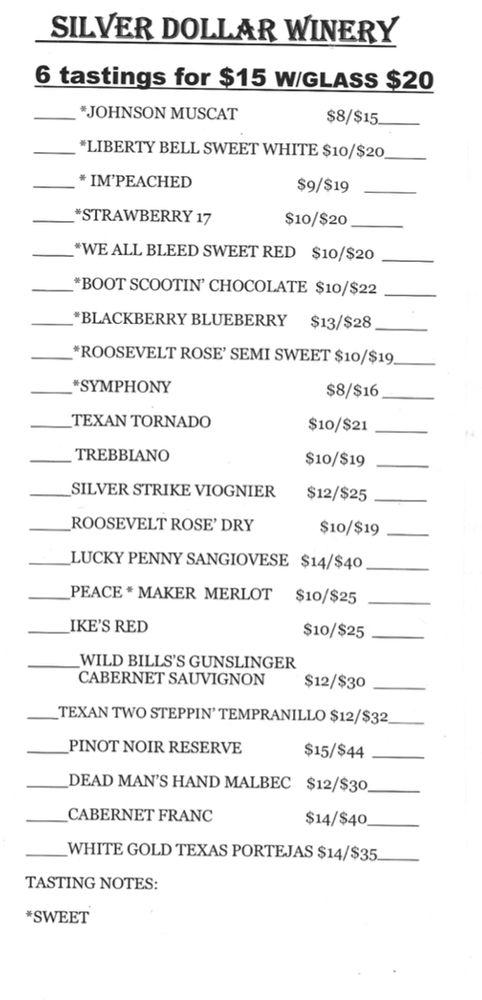 Menu at Silver Dollar Bistro pizzeria, USA, US-290