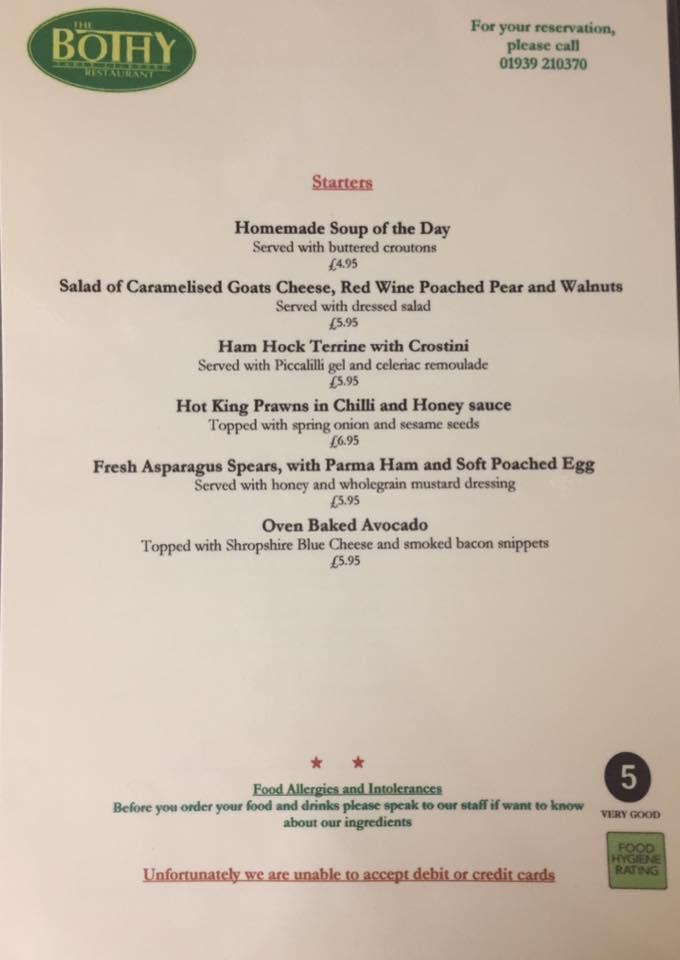 Menu at The Bothy Restaurant, Shrewsbury