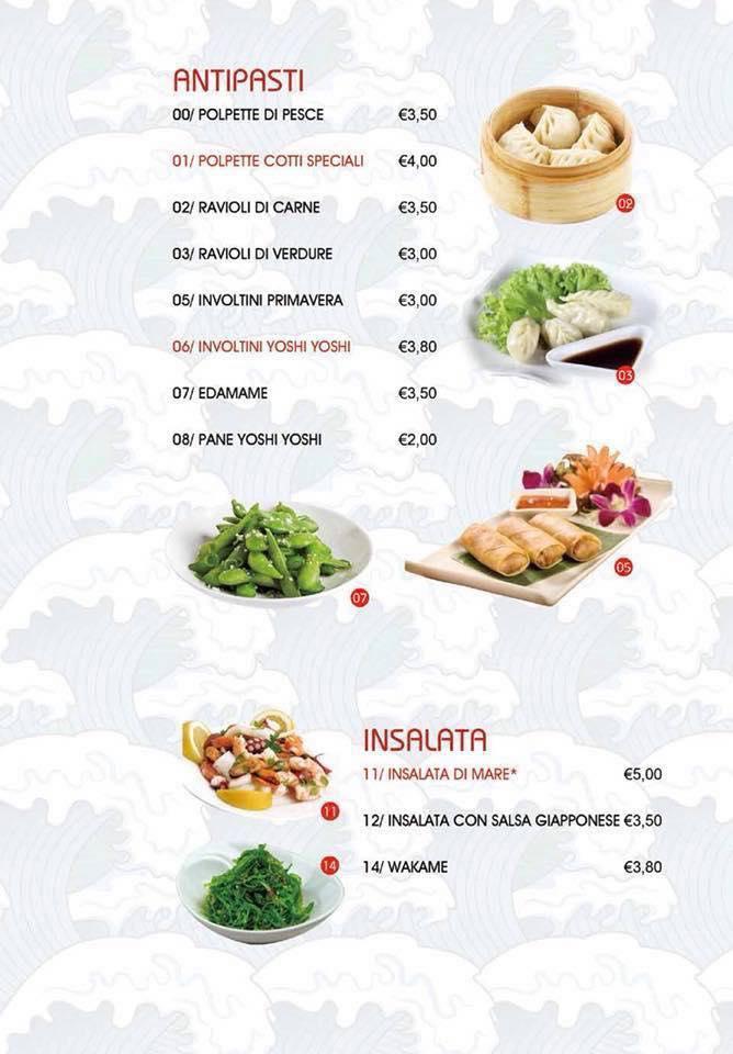 Menu at Yoshi Yoshi restaurant, Macerata