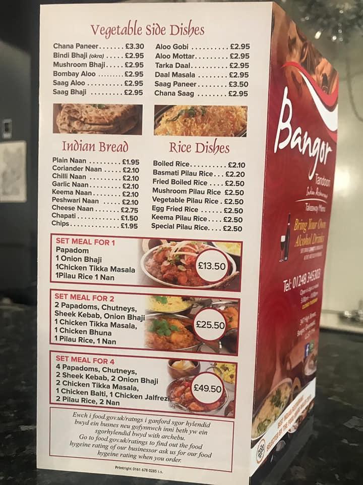 Menu at Bangor Tandoori Restaurant, Bangor