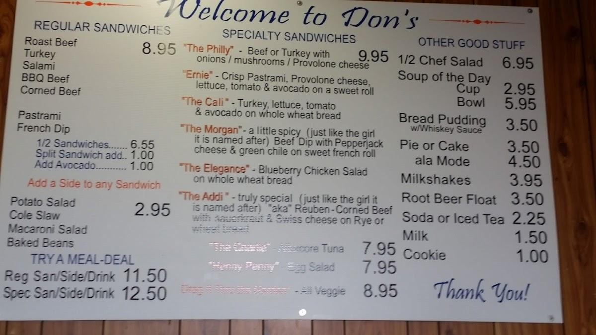 Menu at Don's Sandwich Shop & Deli restaurant, Redding