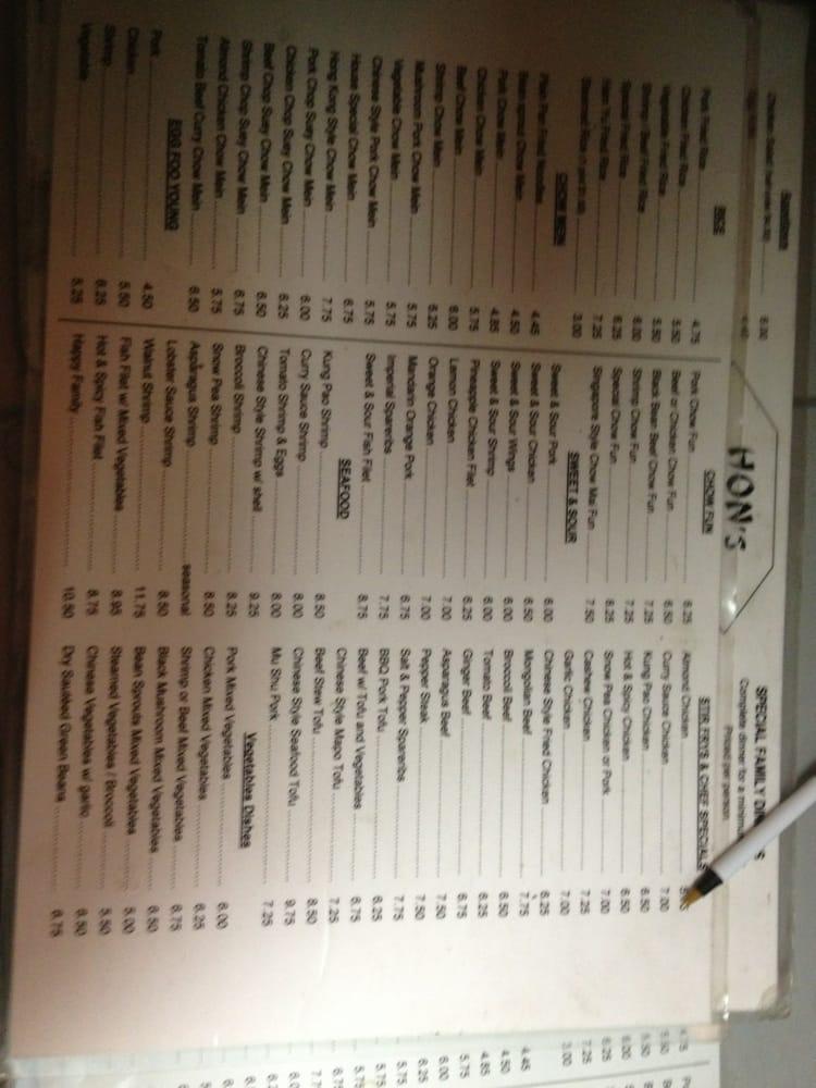 Menu at Hon's Chinese Food Restaurant, Fresno