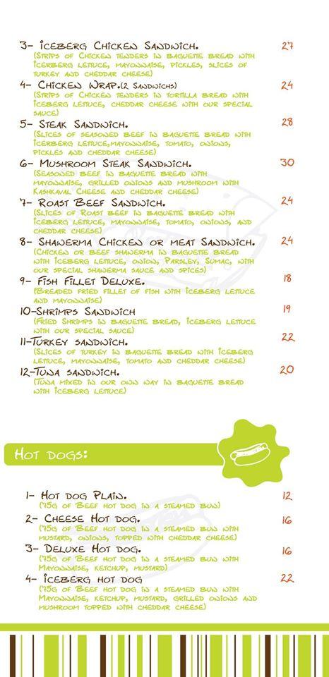 Menu at Iceberg restaurant, Dubai, The Dubai Mall