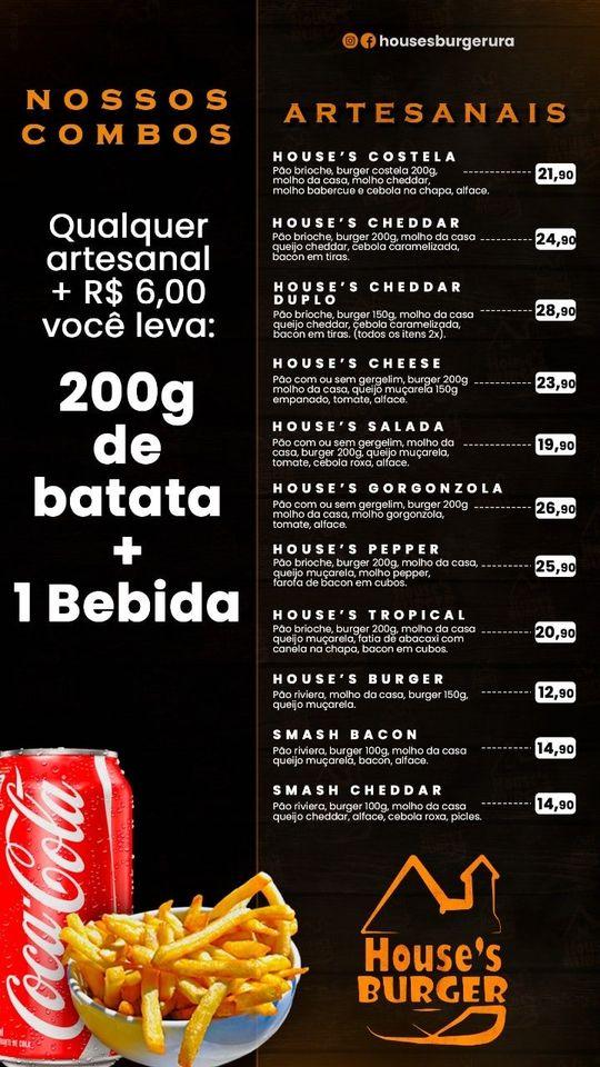 Carta del restaurante House's Burger, Uberaba