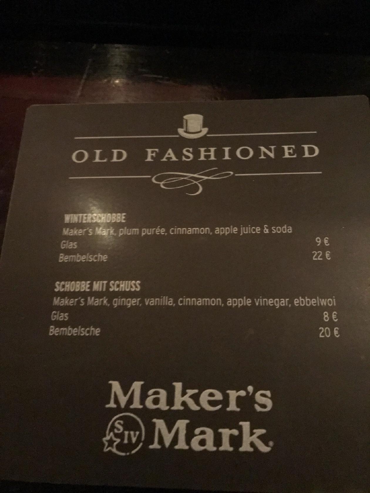 Menu at Old Fashioned Bar - Frankfurt am Main, Frankfurt