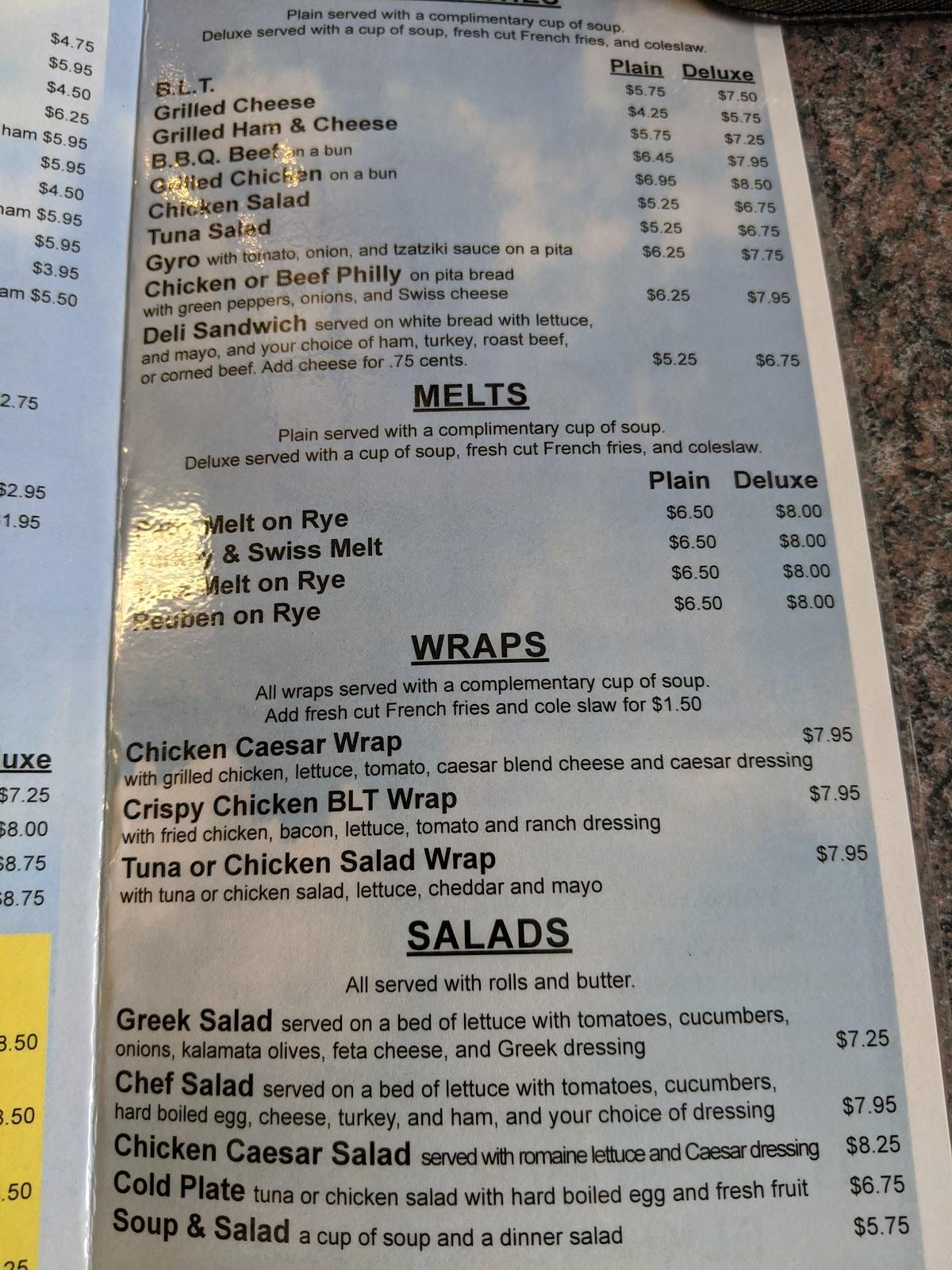 Menu at Vasili's Corner Cafe, Elkhorn
