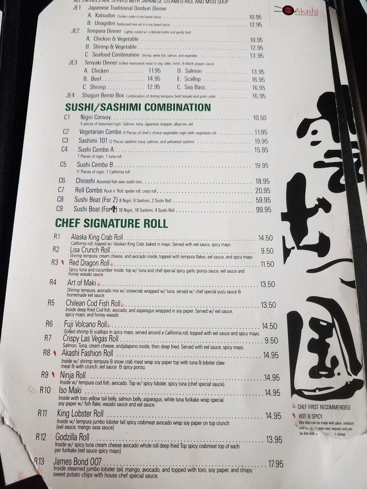 Menu at Akashi restaurant, Houston, W Lake Houston Pkwy #200