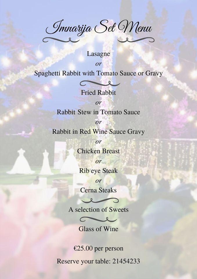 Menu at Chateau Buskett restaurant, Siggiewi, Triq Il-Buskett