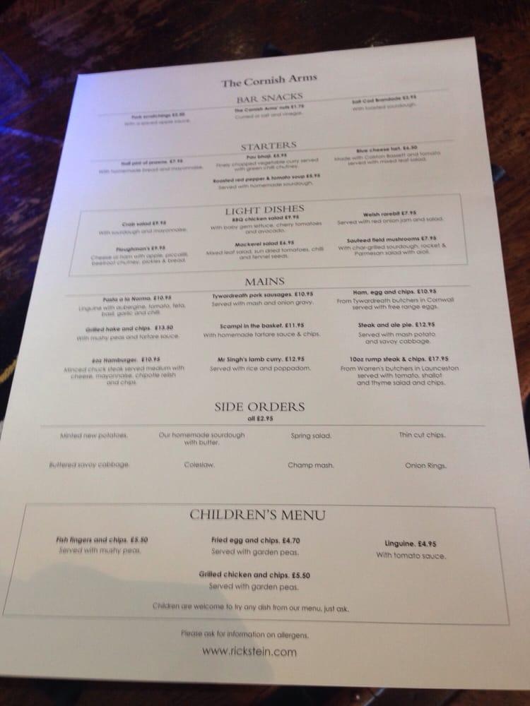 Menu at The Cornish Arms pub & bar, Saint Merryn