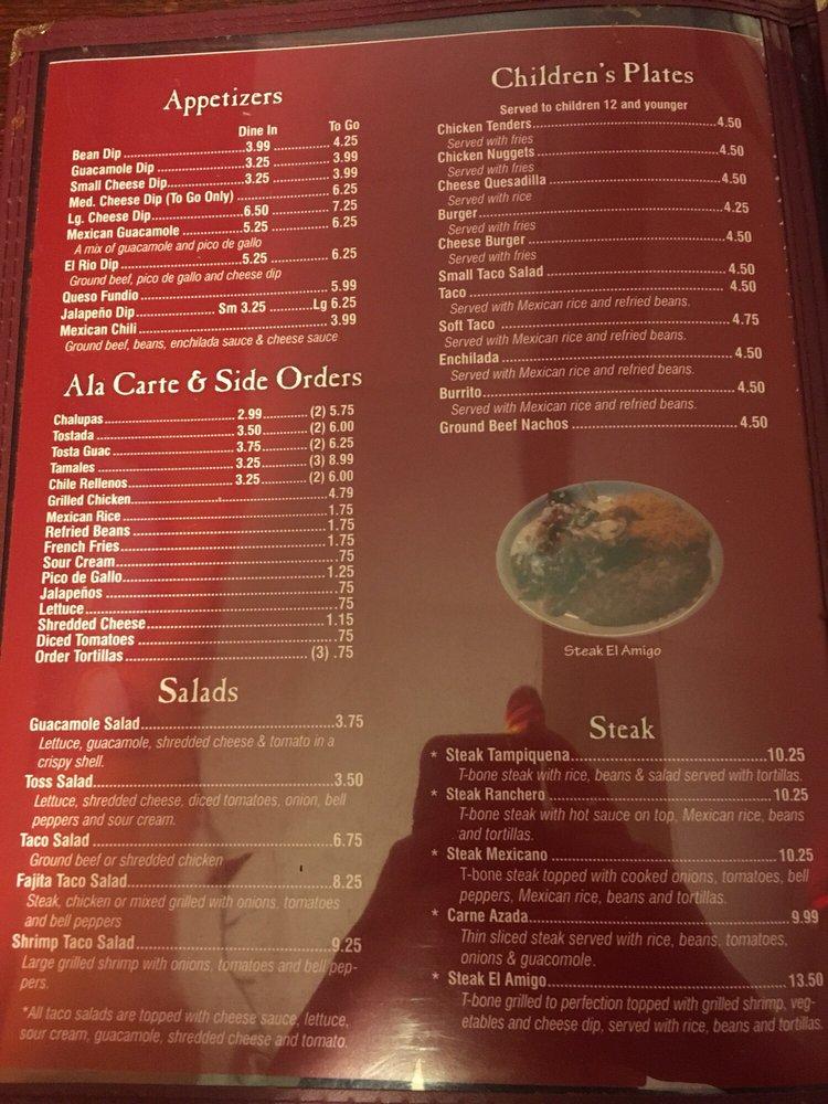 Menu at El Rio Mexican Restaurant, Moulton