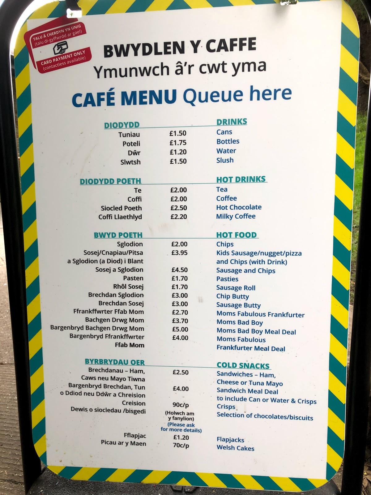 Menu at Gnoll Park Cafe, Neath