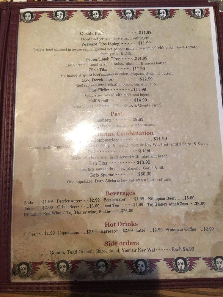 Menu at Gojo | Ethiopian Restaurant, Richardson