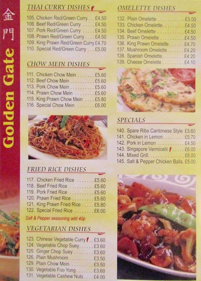 Menu at Golden Gate restaurant, Rochdale