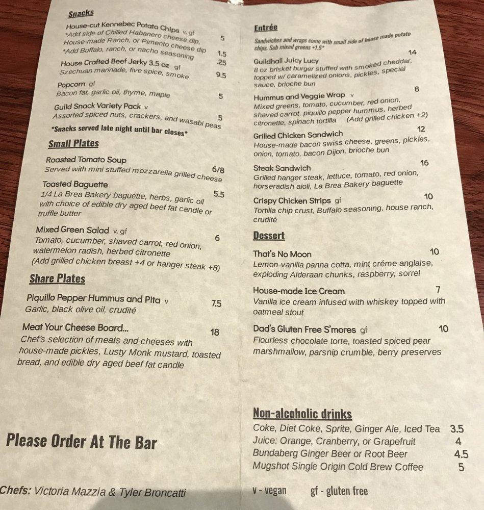 Menu at Guildhall pub & bar, Burbank