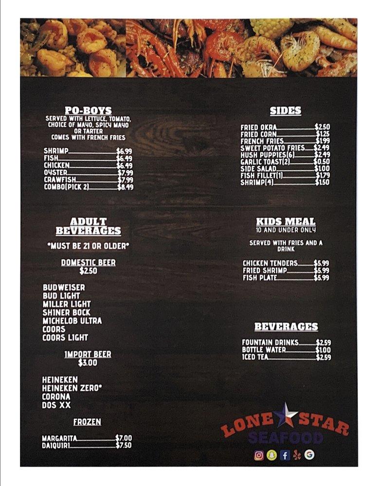 Menu at Lone Star Seafood restaurant, Houston