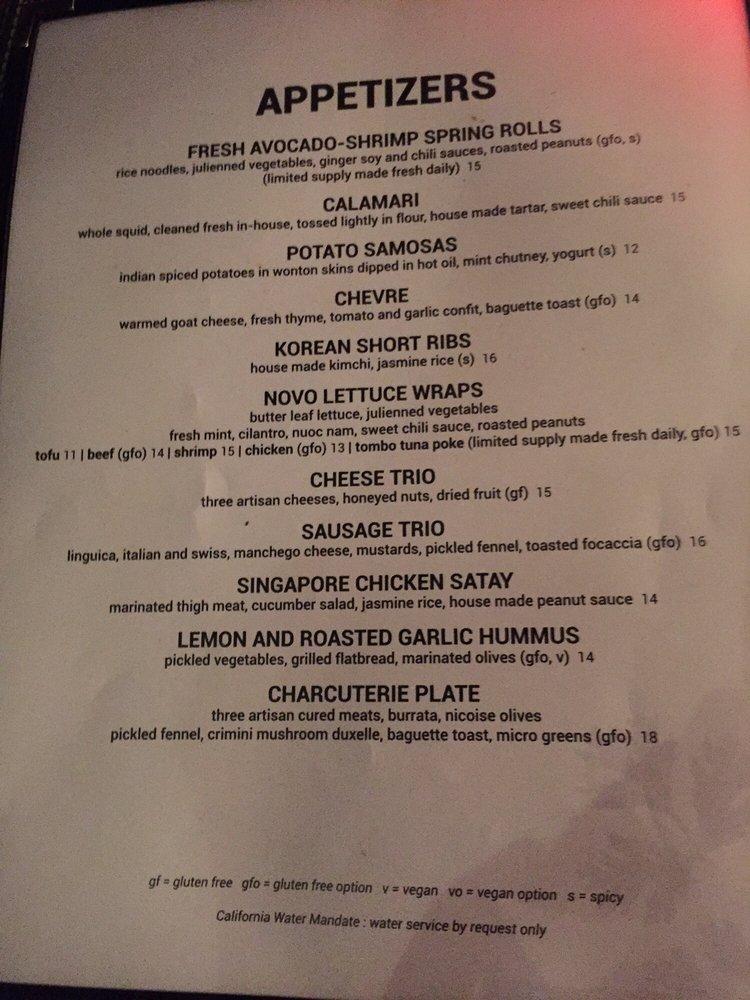 Menu at Novo pub & bar, San Luis Obispo