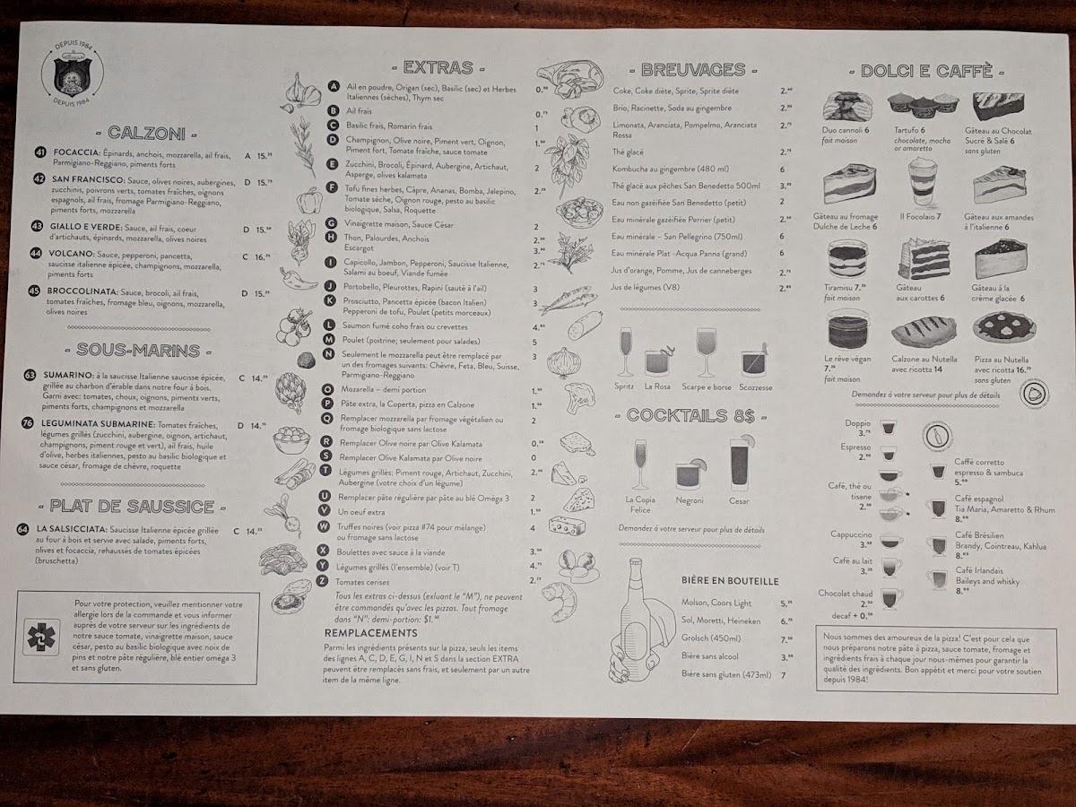 Menu at Pizza Il Focolaio pizzeria, Montréal
