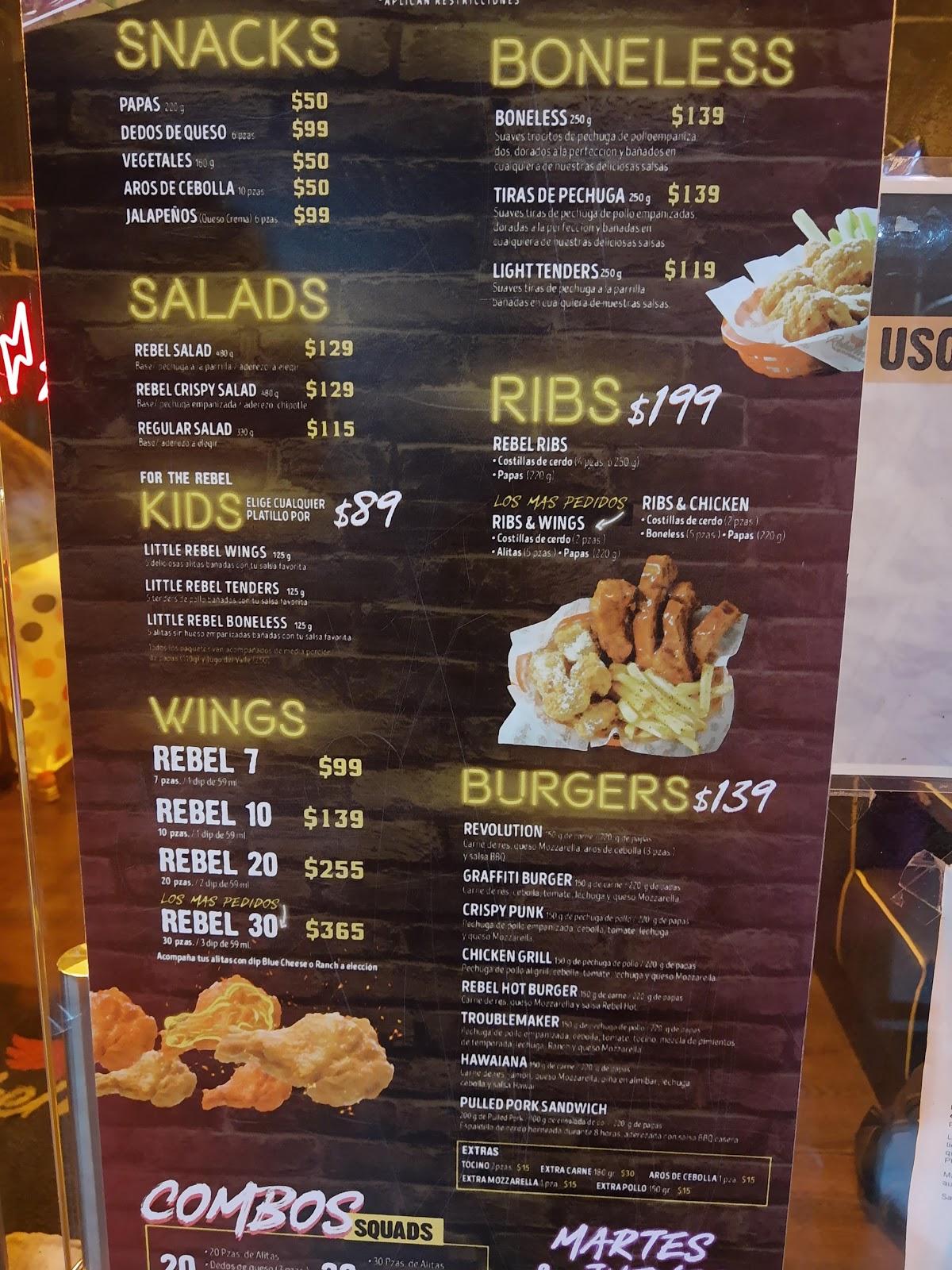 Carta del restaurante Rebel Wings Peñuelas, Santiago del Querétaro