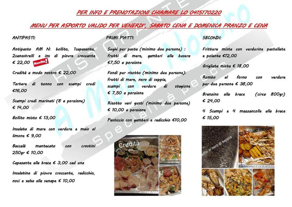 Menu at Ristorante a Modo Nostro, Fossò