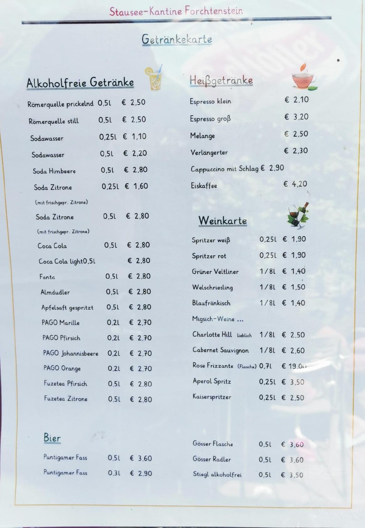 Menu at Stausee-Kantine Forchtenstein restaurant, Forchtenstein