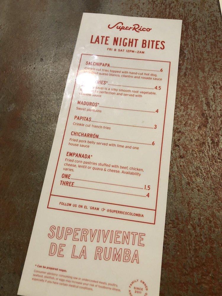 Menu at Super Rico Colombian Restaurant & Bar, Orlando