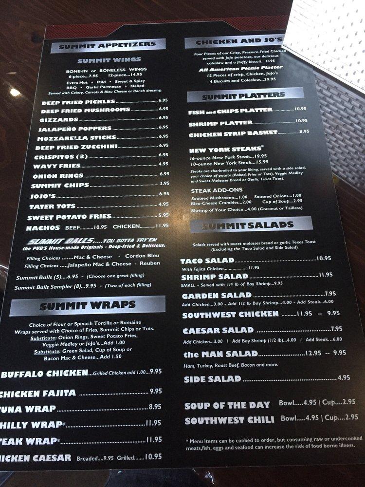 Menu at The Summit Pub, Puyallup, Canyon Rd E APT 14