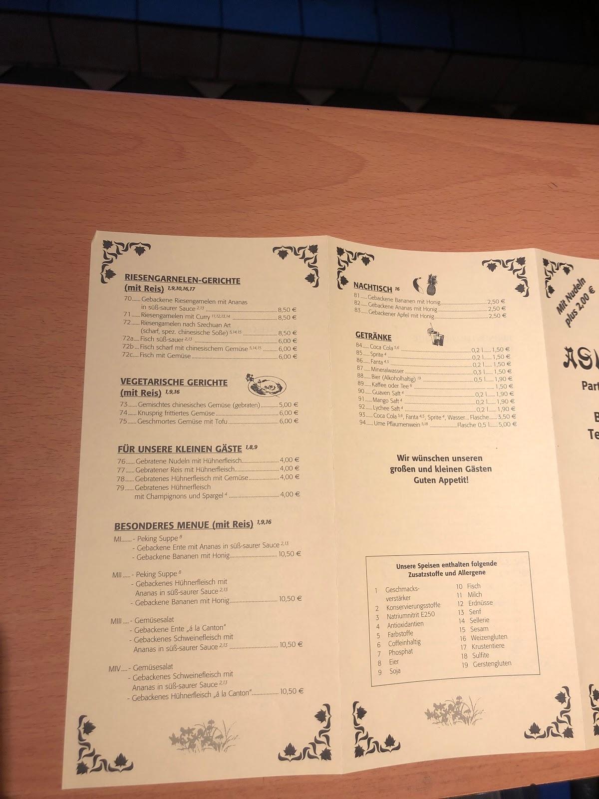 Menu at Gaststätten ASIA-Snack restaurant, Wernigerode