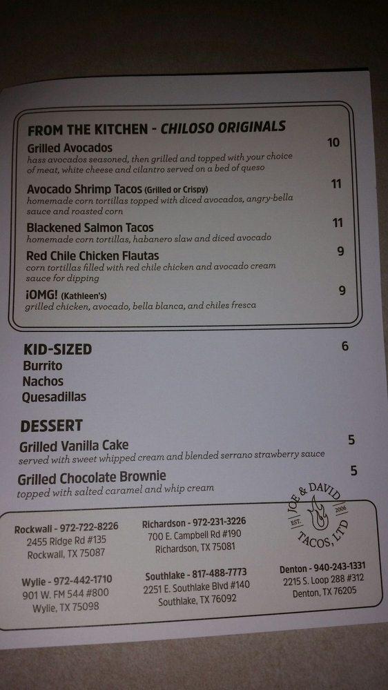 Menu at Chiloso Mexican Bistro restaurant, Southlake