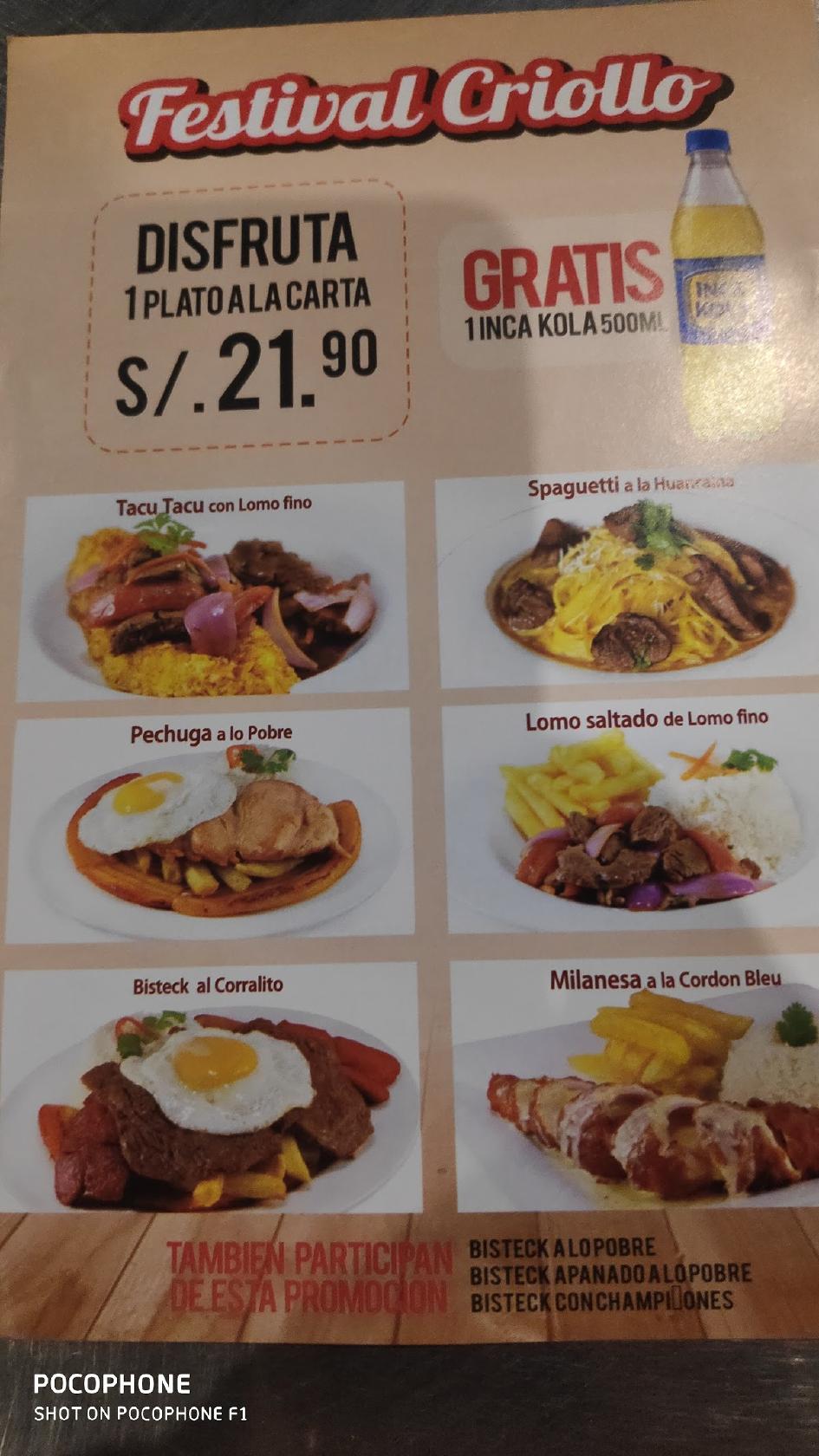 Menu at Corralito restaurant, Peru, Las Margaritas 2187