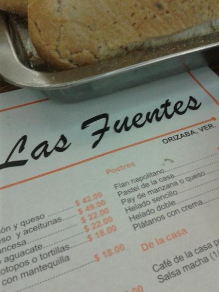 Menu at Las Fuentes restaurant, Orizaba, Pte. 7 163